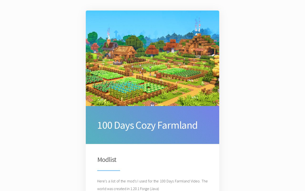 100 Days Cozy Farmland Mod List